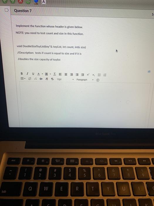 Solved Question 7 1 Implement the function whose header is | Chegg.com