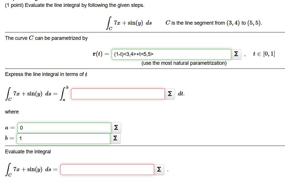 Solved (1 ﻿point) ﻿Evaluate the line integral by following | Chegg.com