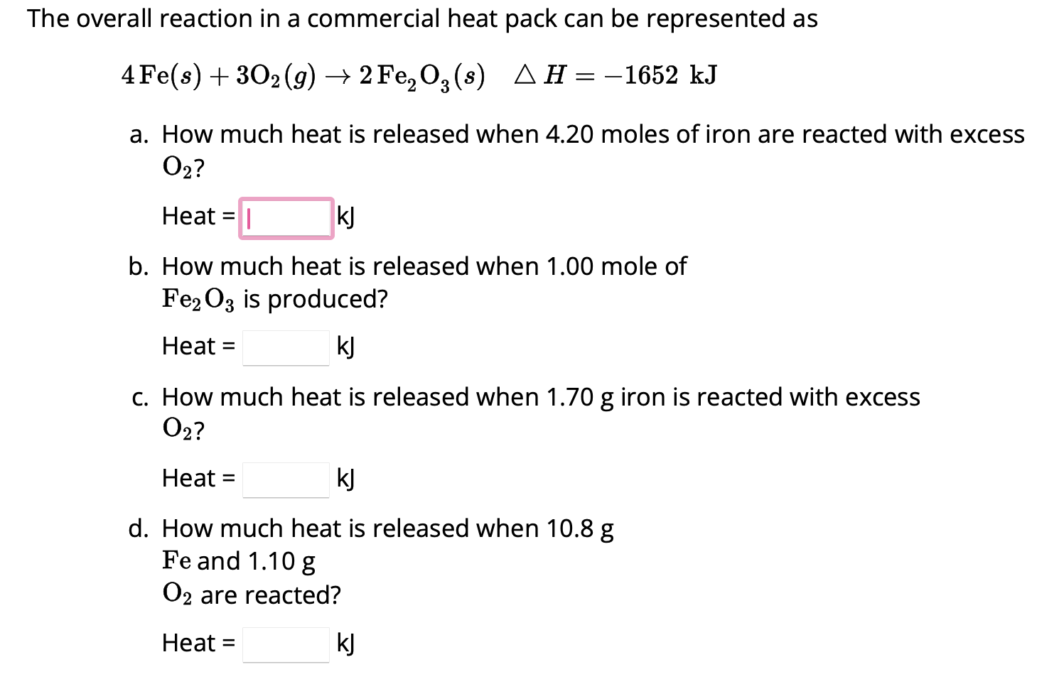 Solved The overall reaction in a commercial heat pack can be | Chegg.com