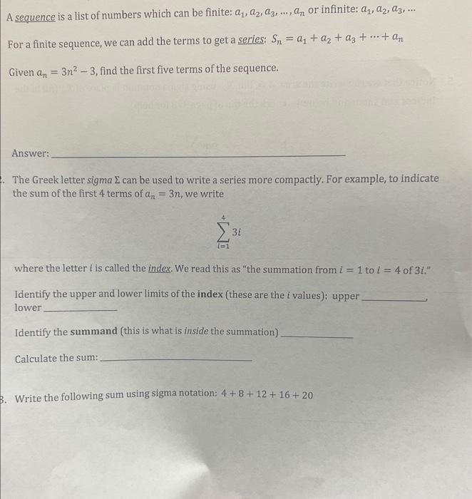 Solved A sequence is a list of numbers which can be finite: | Chegg.com