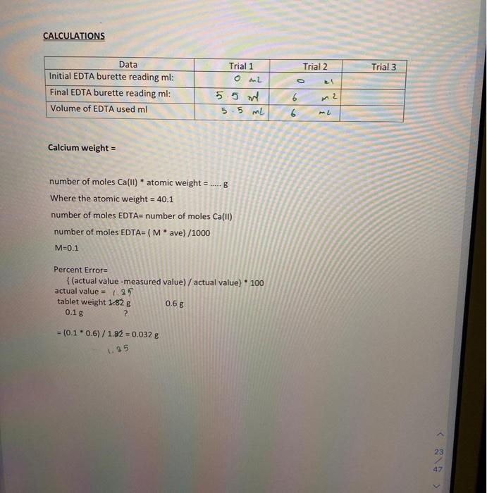 Solved EXPERIMENT FIFTH: COMPLEXOMETRIC TITRATION OF Ca(II) | Chegg.com