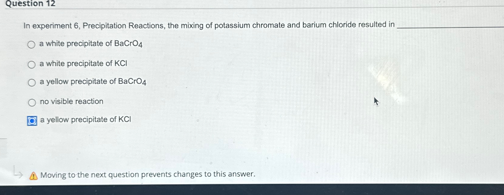 Solved Question 12In experiment 6, ﻿Precipitation Reactions, | Chegg.com