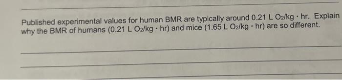 Solved Published experimental values for human BMR are | Chegg.com