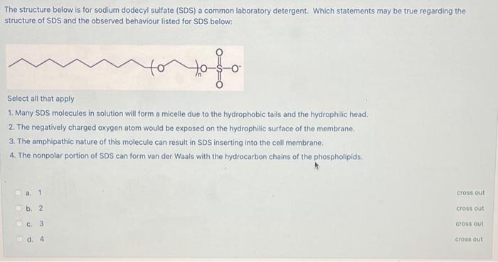 Solved The structure below is for sodium dodecyl sulfate | Chegg.com