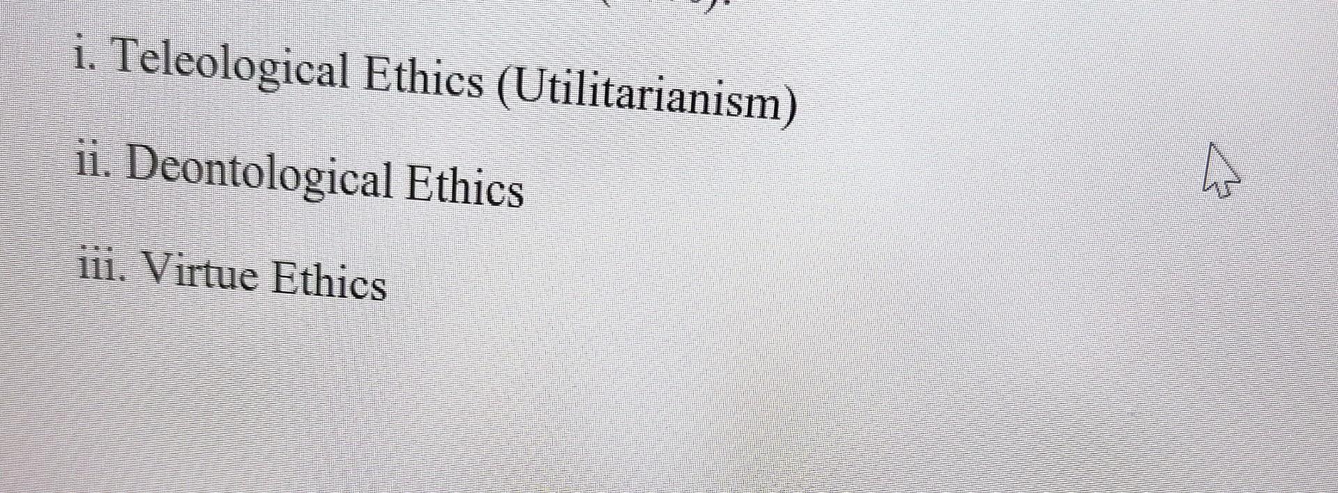 i. Teleological Ethics (Utilitarianism) ii. | Chegg.com