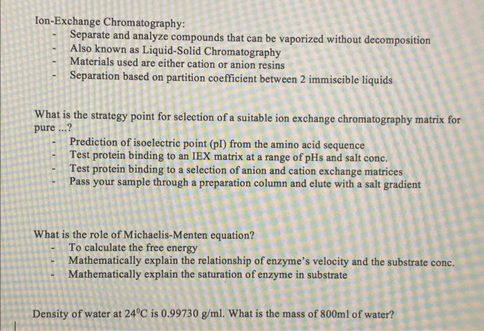 Solved Ion-Exchange Chromatography: - Separate and analyze | Chegg.com