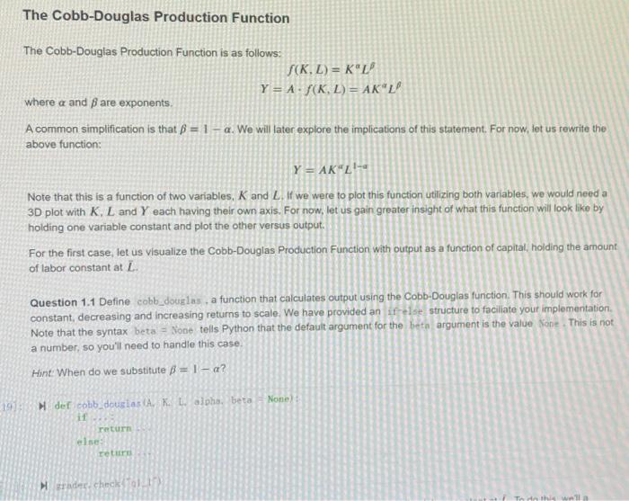 Solved The Cobb-Douglas Production Function The Cobb-Douglas | Chegg.com