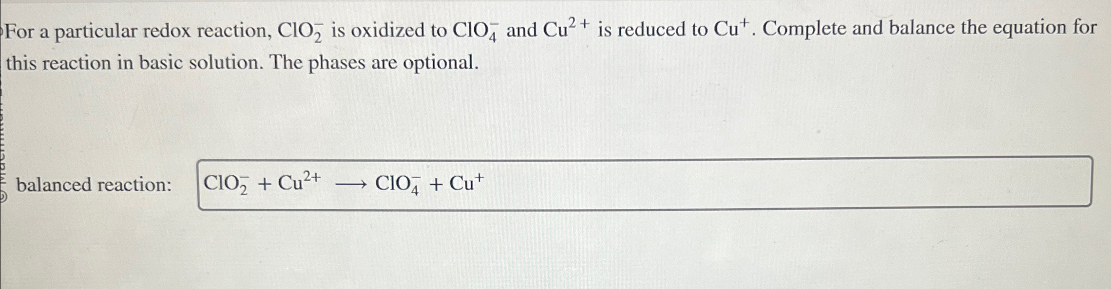 Solved For a particular redox reaction, ClO2-is oxidized to | Chegg.com