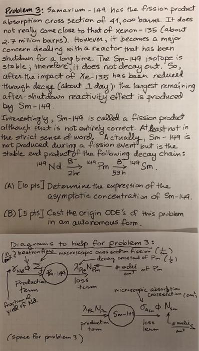 Solved Problem 3: Samarium - 149 has the fission product | Chegg.com