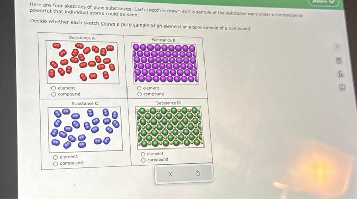 Solved Here are four sketches of pure substances. Each | Chegg.com