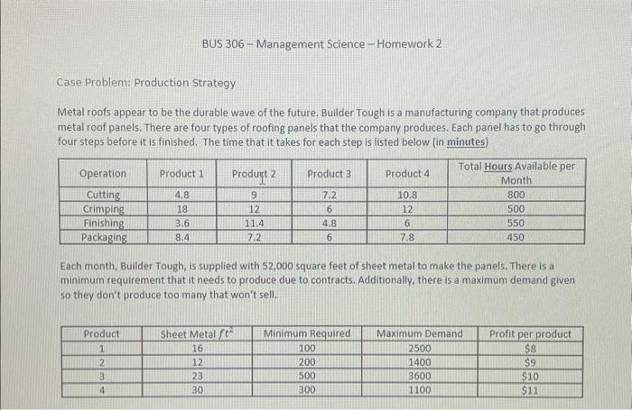 Solved Case Problem: Production Strategy Metal roofs appear | Chegg.com