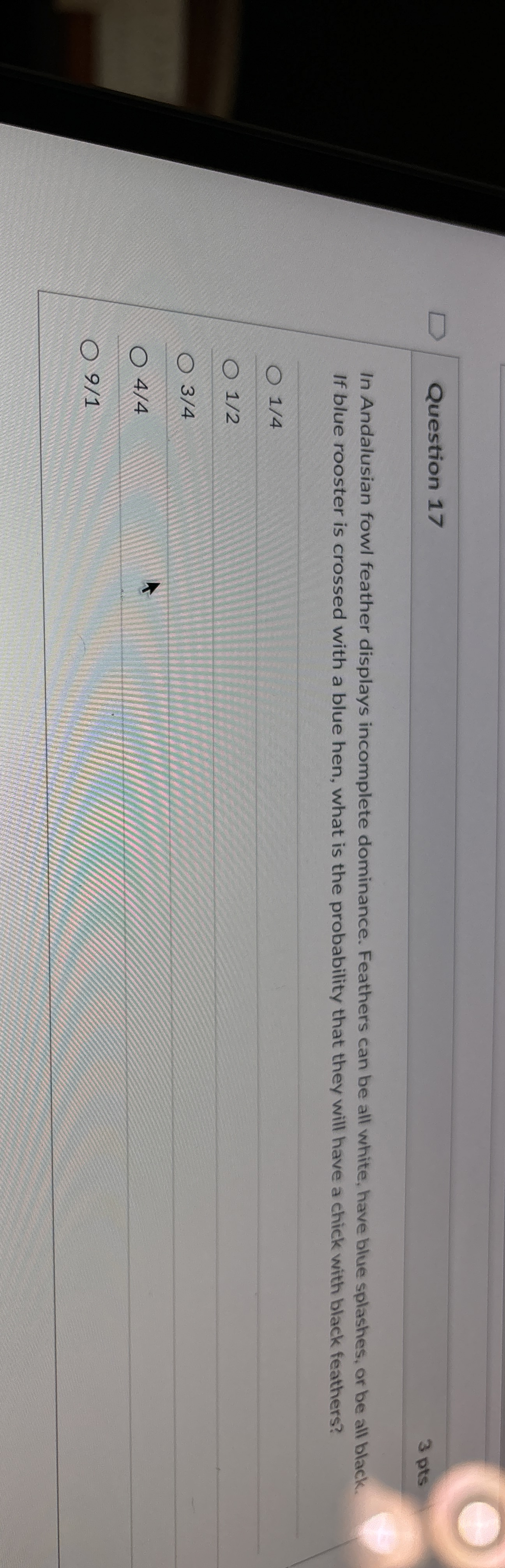 Solved Question 17In Andalusian fowl feather displays | Chegg.com