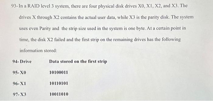 Solved 93-In a RAID level 3 system, there are four physical | Chegg.com