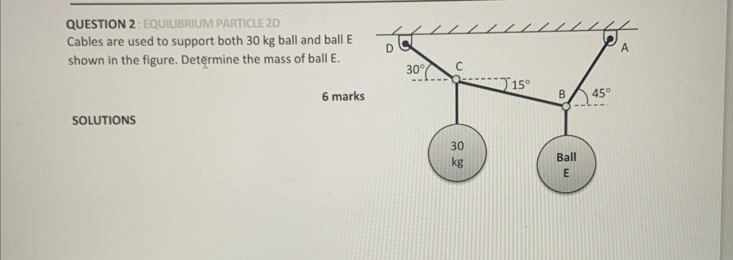 Solved QUESTION 2 ﻿: EQUILIBRIUM PARTICLE 2D ﻿Cables are | Chegg.com