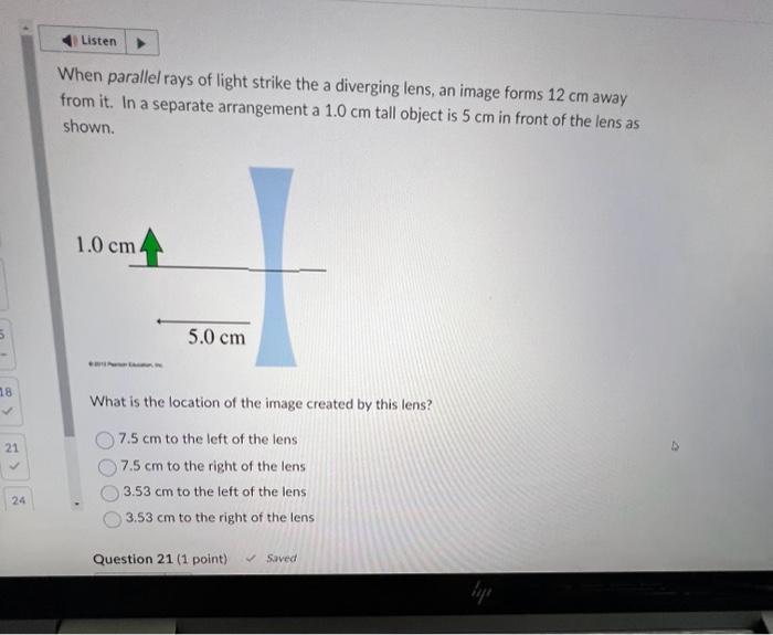 Solved When parallel rays of light strike the a diverging | Chegg.com