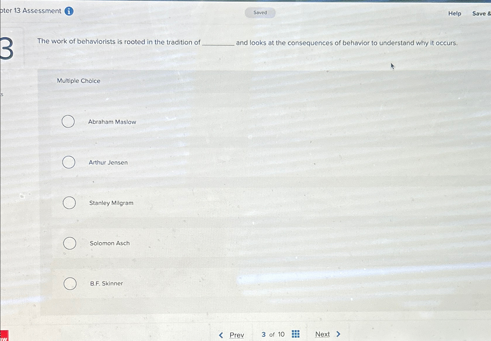 Solved pter 13 ﻿Assessment (i)HelpSave &The work of | Chegg.com
