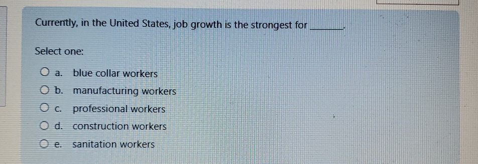 Solved Currently, in the United States, job growth is the | Chegg.com