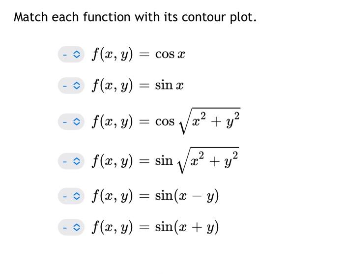 Solved Match Each Function With Its Contour Plot