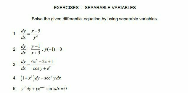 Solved Exercises Separable Variables Solve The Given