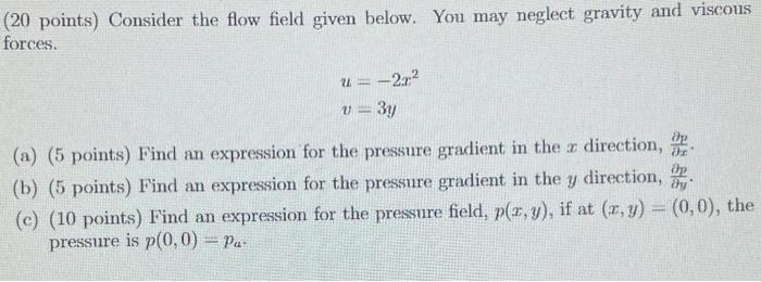 Solved (20 points) Consider the flow field given below. You | Chegg.com