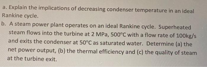 Solved a. Explain the implications of decreasing condenser | Chegg.com