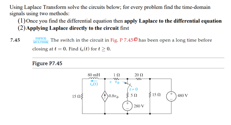 Solved Using Laplace Transform solve the circuits below; for | Chegg.com