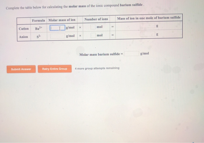 Solved Complete the table below for calculating the molar | Chegg.com