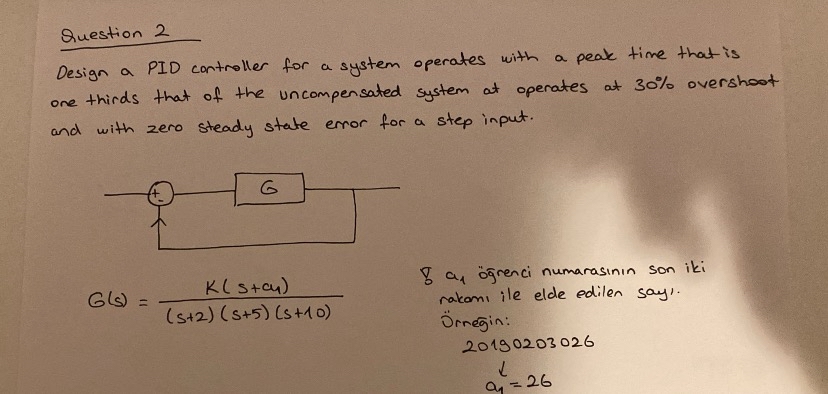 Solved Question 2Design a PID controller for a system | Chegg.com