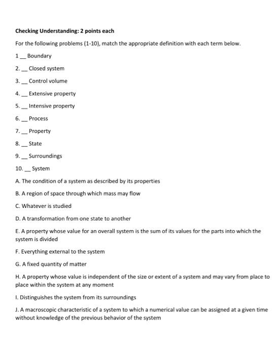 Solved Checking Understanding: 2 points each For the | Chegg.com