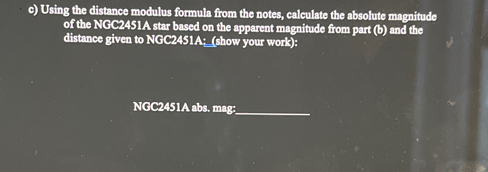 Solved C) ﻿Using the distance modulus formula from the | Chegg.com