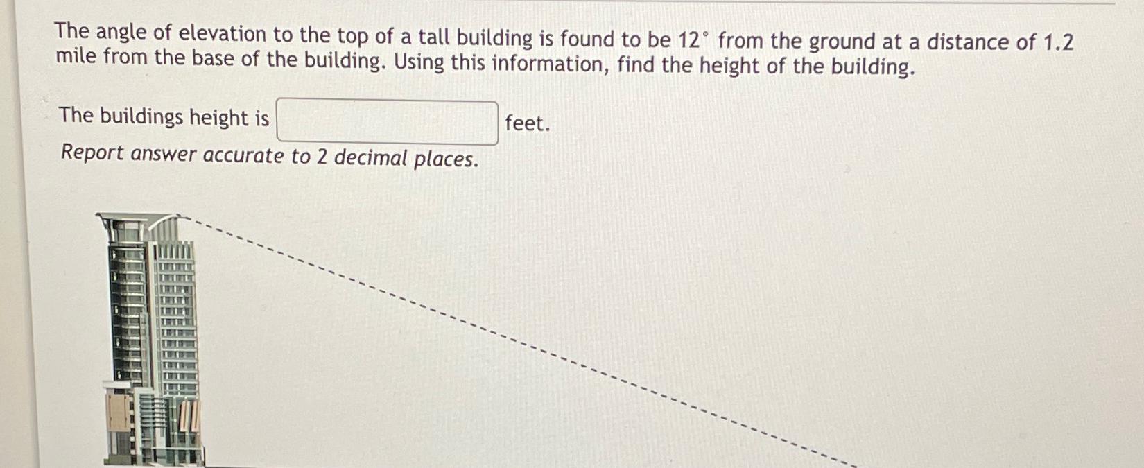 Solved The angle of elevation to the top of a tall building | Chegg.com