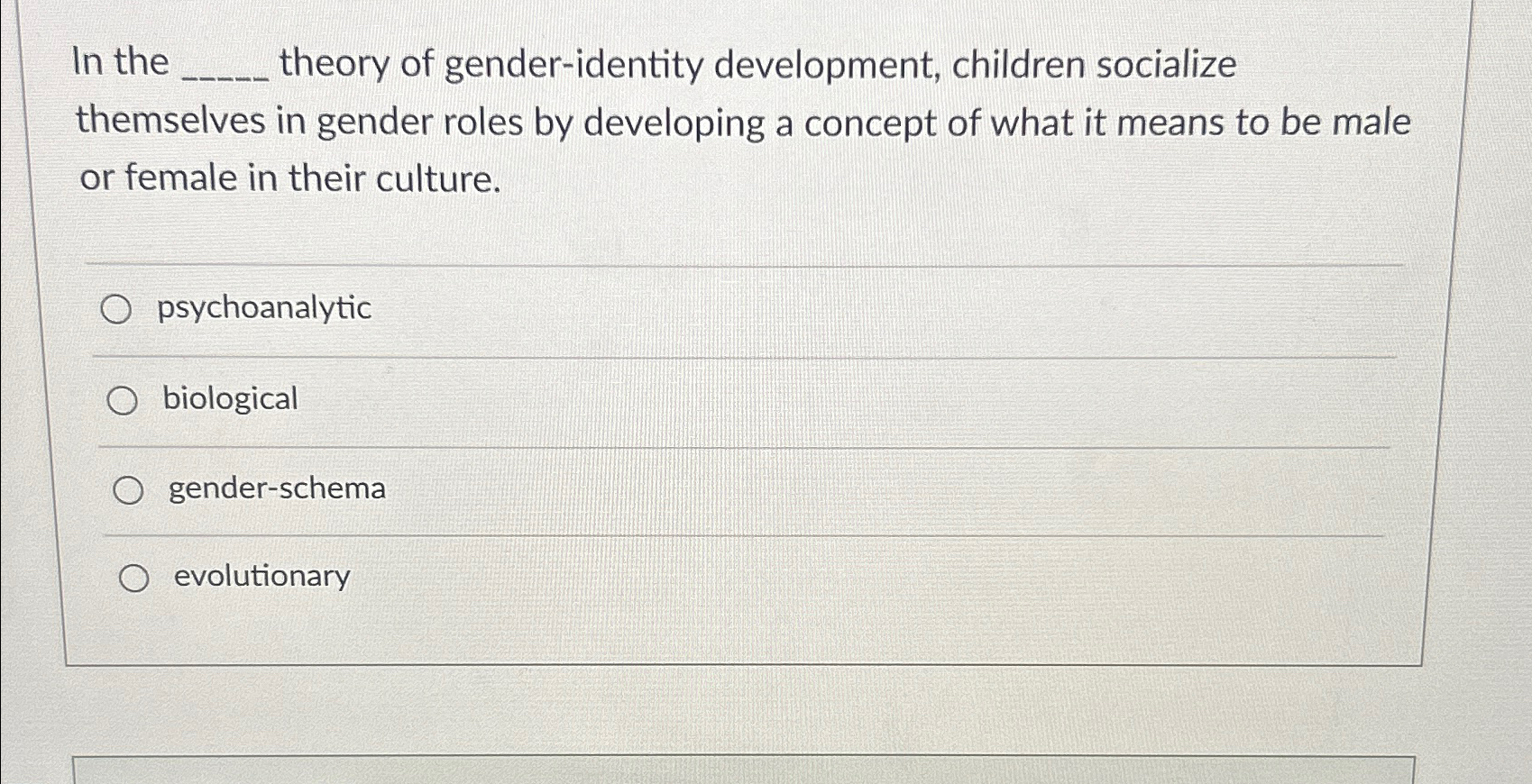 Solved In the q, ﻿theory of gender-identity development, | Chegg.com