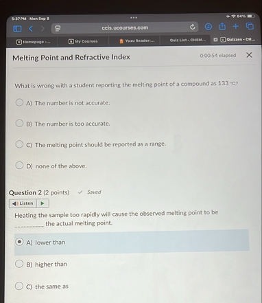 Solved Melting Point and Refractive Index0-00:54 | Chegg.com
