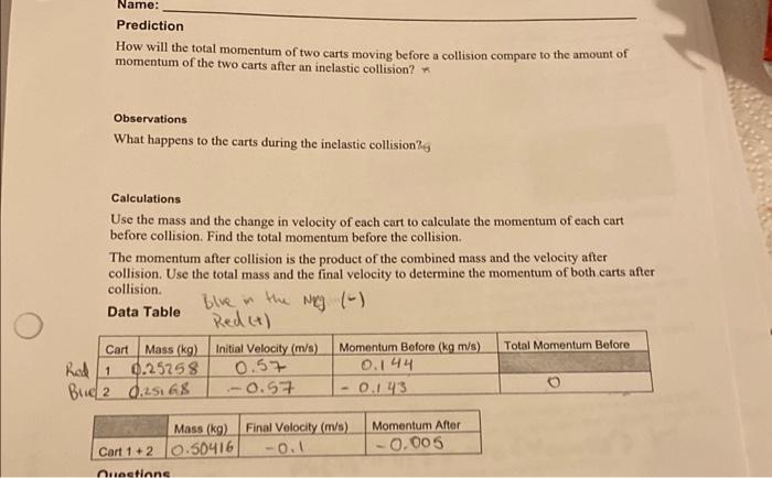 Solved How will the total momentum of two carts moving | Chegg.com