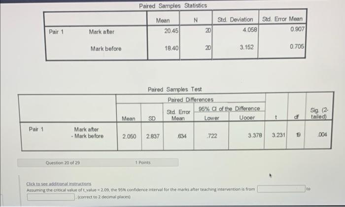Solved Paired Samples Statistics Mean N 20.45 20 Std. | Chegg.com