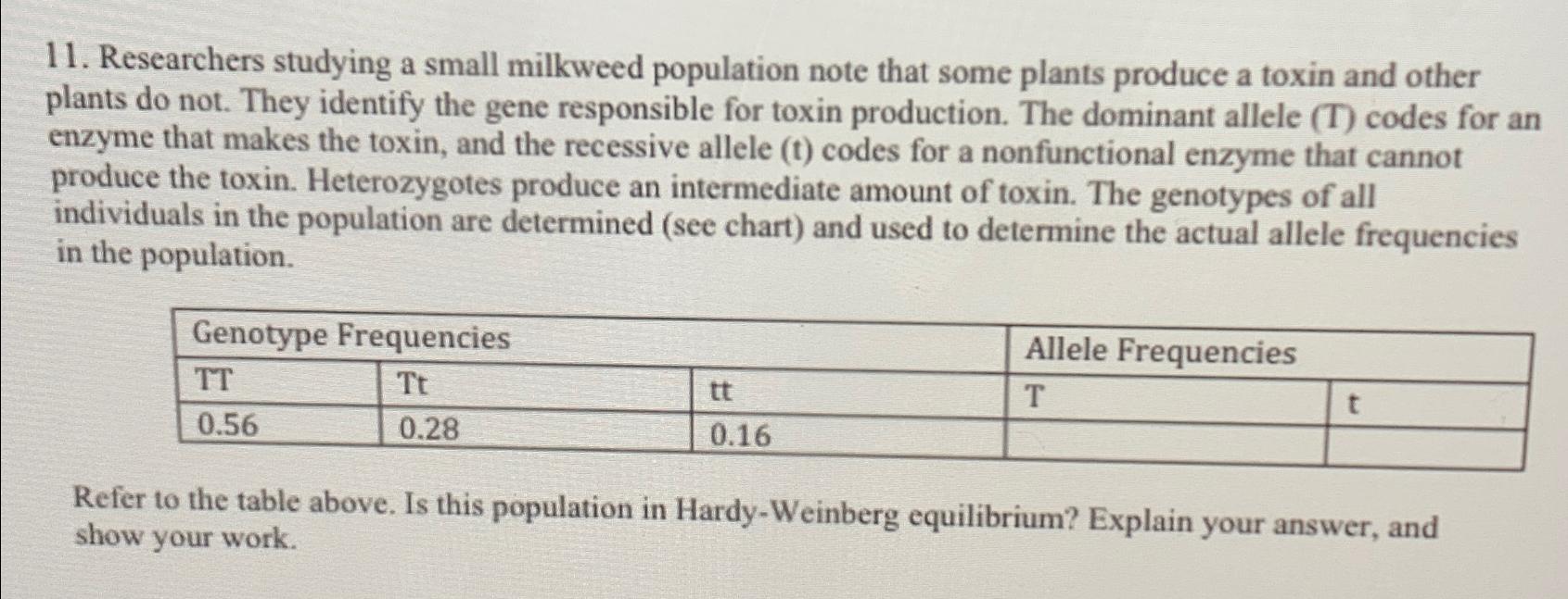 Solved Researchers studying a small milkweed population note | Chegg.com