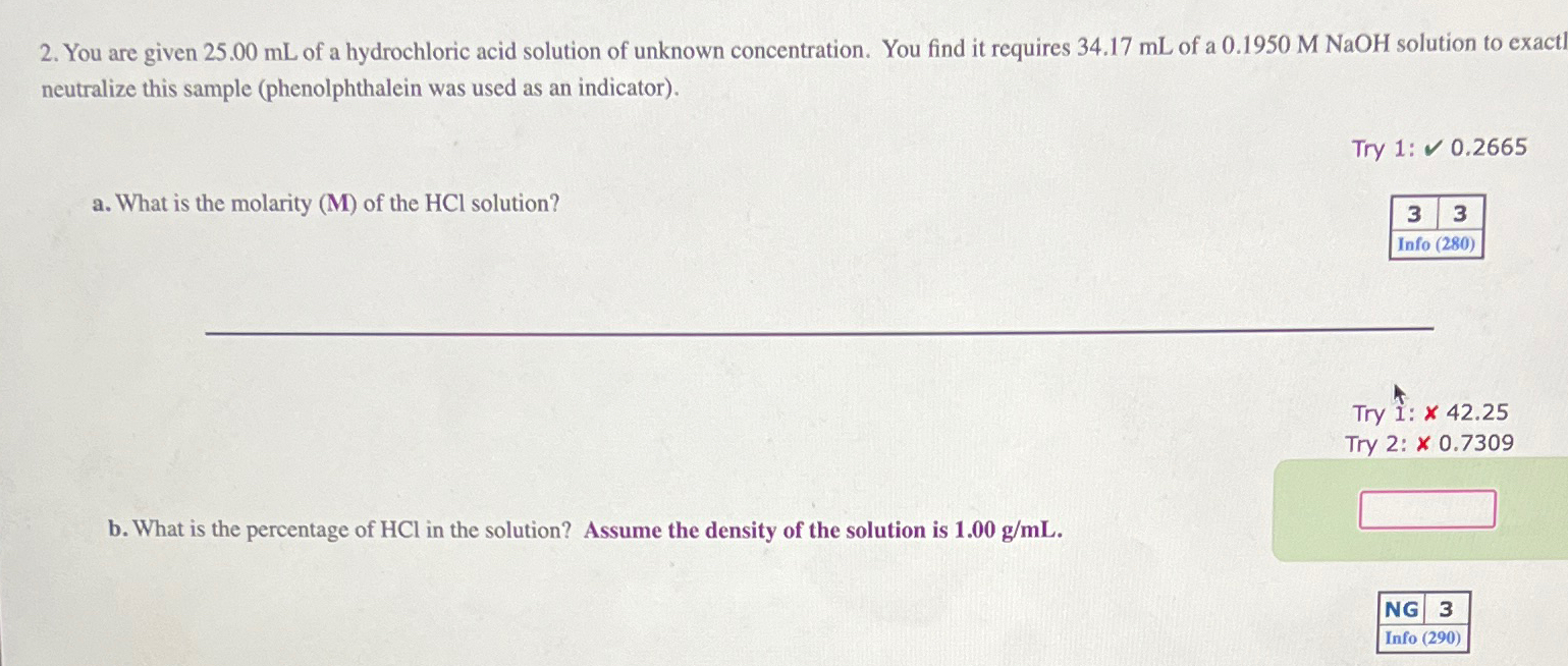 Solved You are given 25.00mL ﻿of a hydrochloric acid | Chegg.com