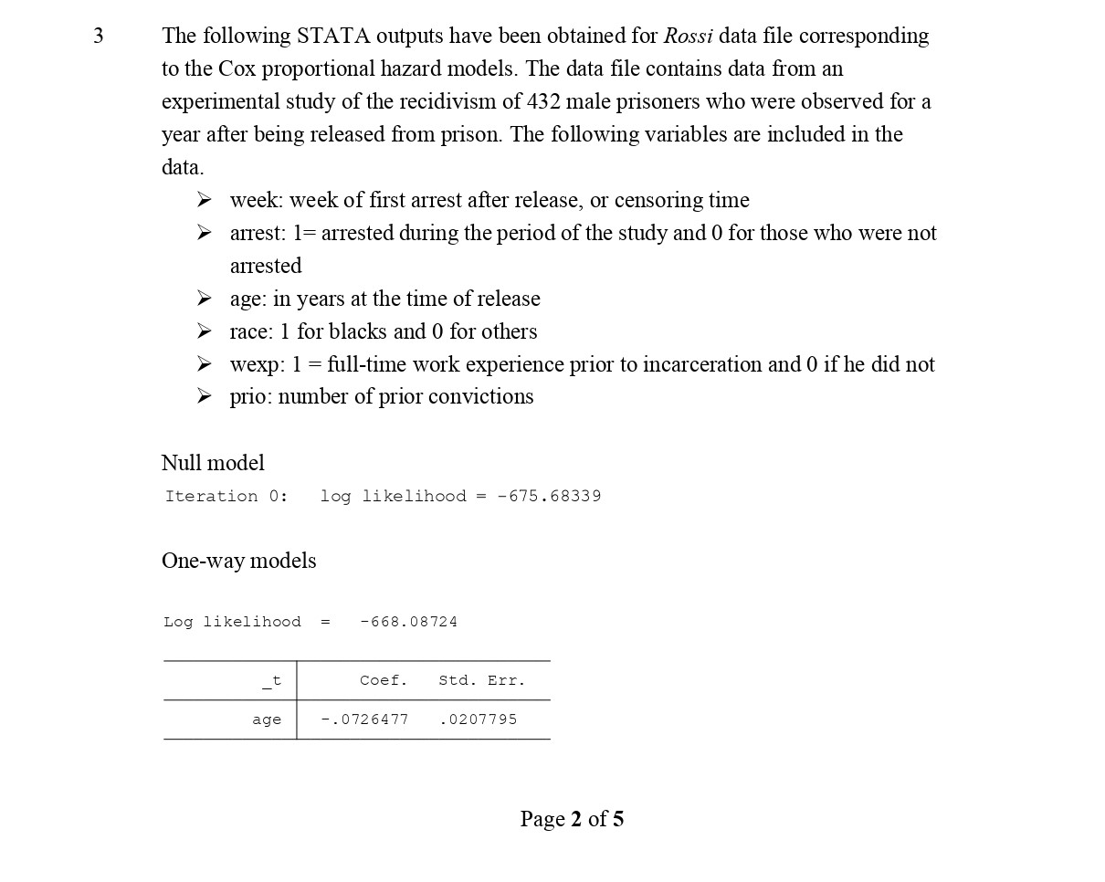 Solved 3 ﻿The following STATA outputs have been obtained for | Chegg.com