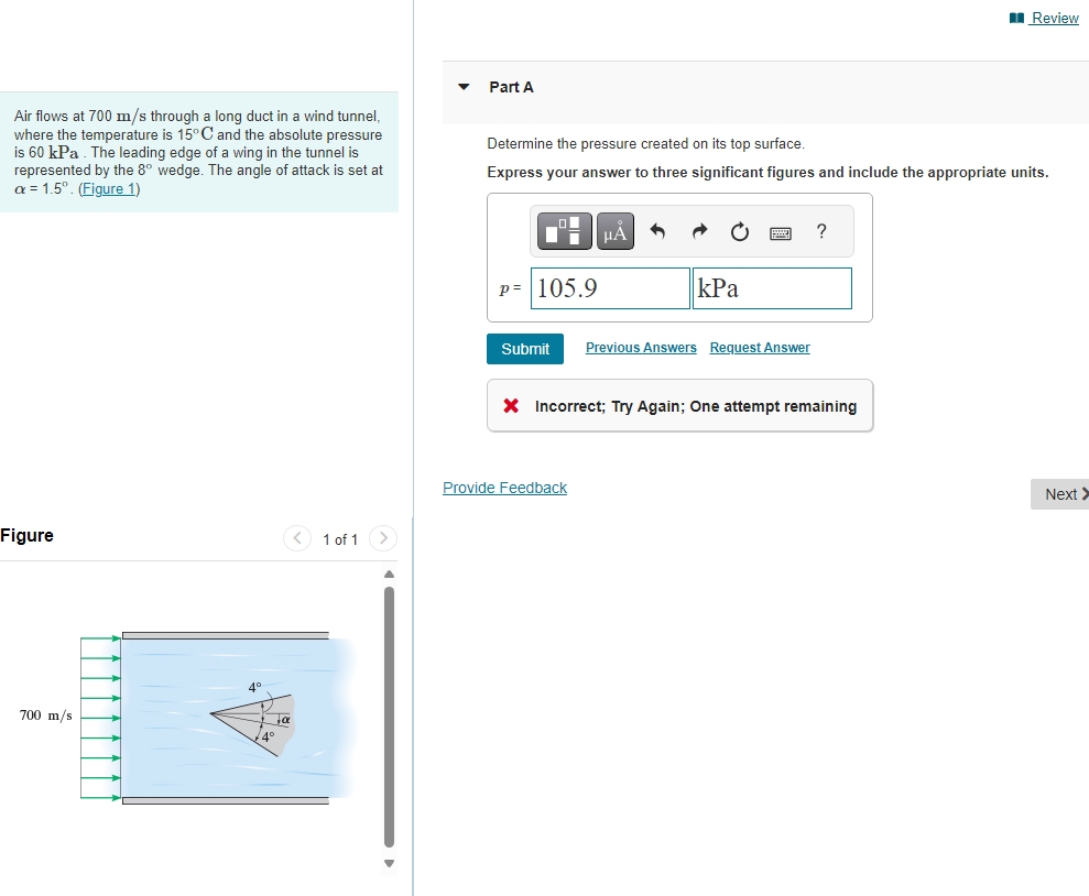 Solved Air flows at \( 700 \mathrm{~m} / \mathrm{s} \) | Chegg.com