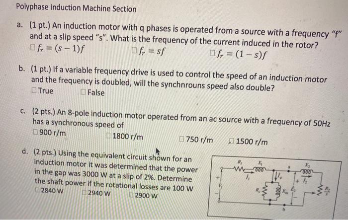 Solved Polyphase Induction Machine Section a. (1 pt.) An | Chegg.com