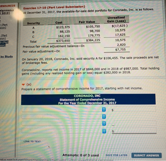 Solved RESOURCES signmenis 12019) Exercise 17-10 (Part Level | Chegg.com