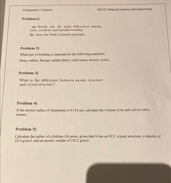 Solved Assignment 1 solution ME322 Material science and | Chegg.com