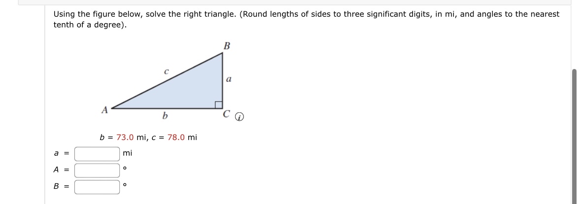 Solved Using the figure below, solve the right triangle. | Chegg.com