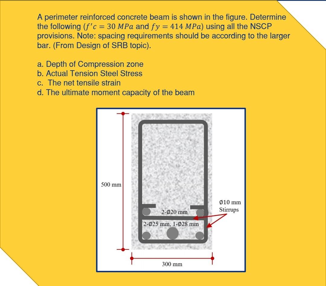 Solved A perimeter reinforced concrete beam is shown in the | Chegg.com