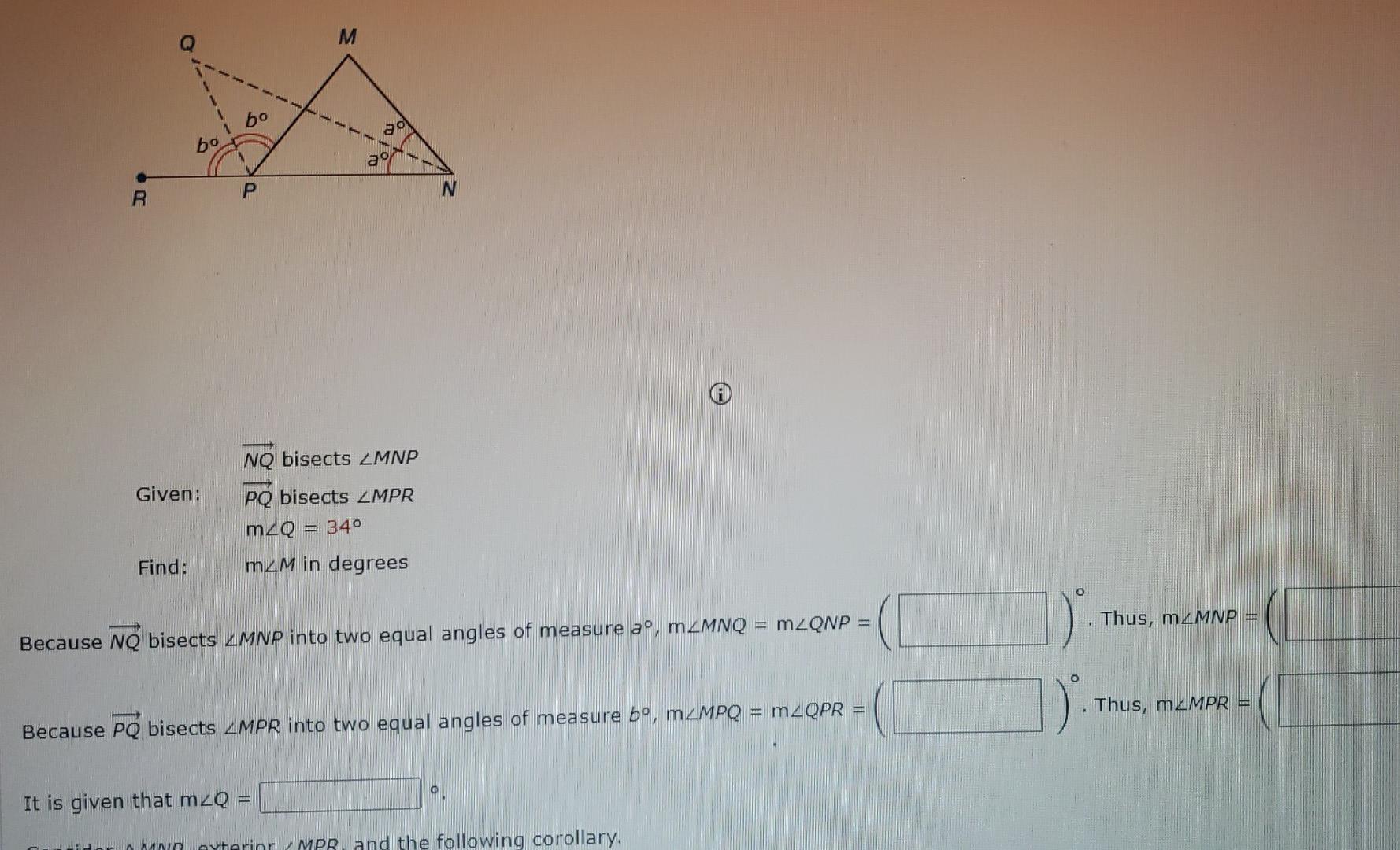 Solved R bo R M 20 P NQ bisects LMNP Given: PQ bisects LMPR | Chegg.com