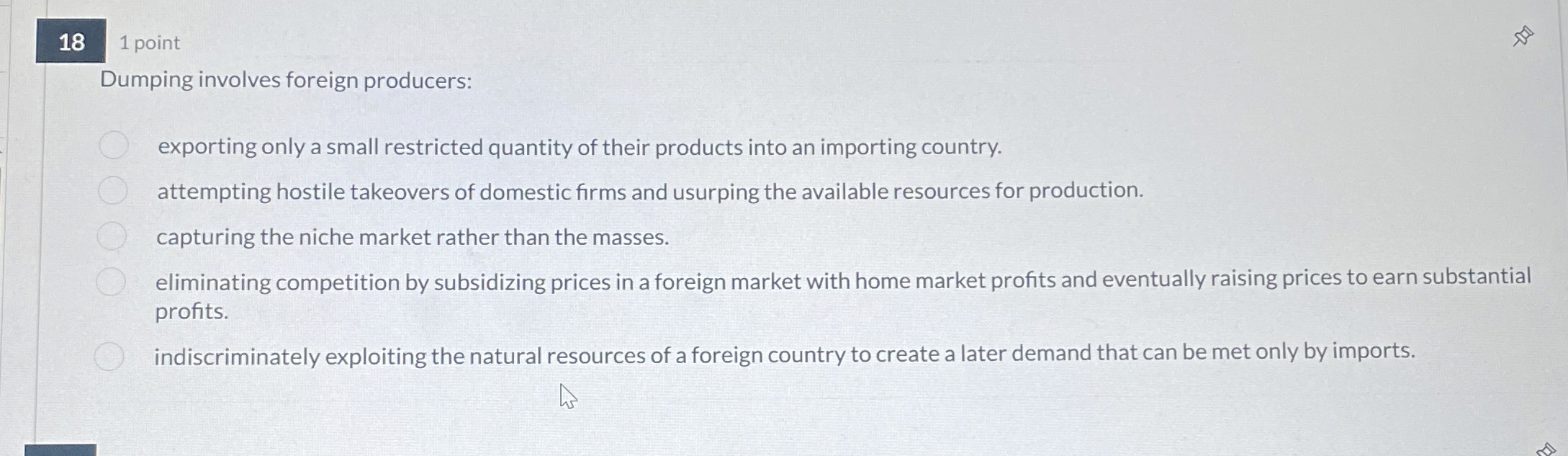 Solved 181 ﻿pointDumping involves foreign | Chegg.com