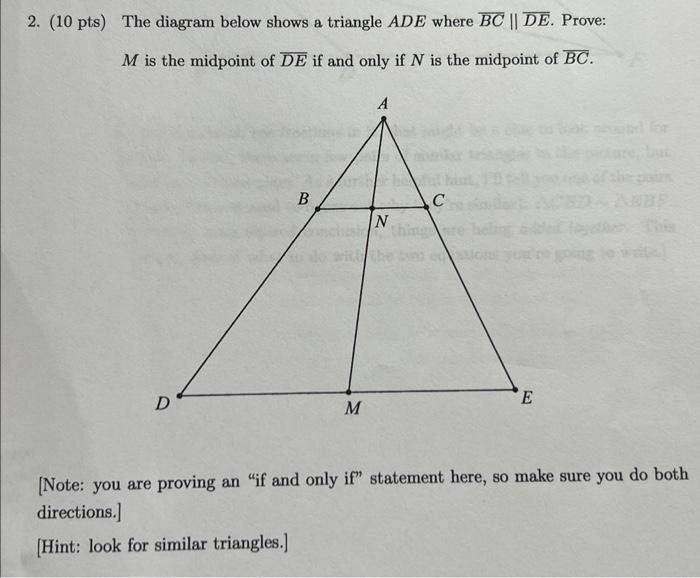 Solved 2. (10 pts) The diagram below shows a triangle ADE | Chegg.com