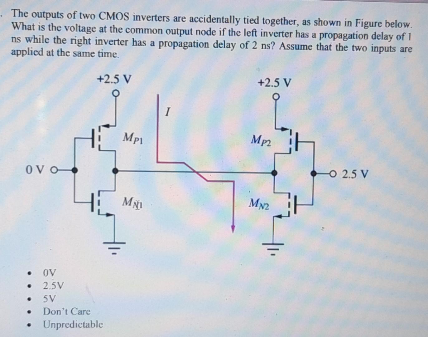 Solved The outputs of two CMOS inverters are accidentally | Chegg.com