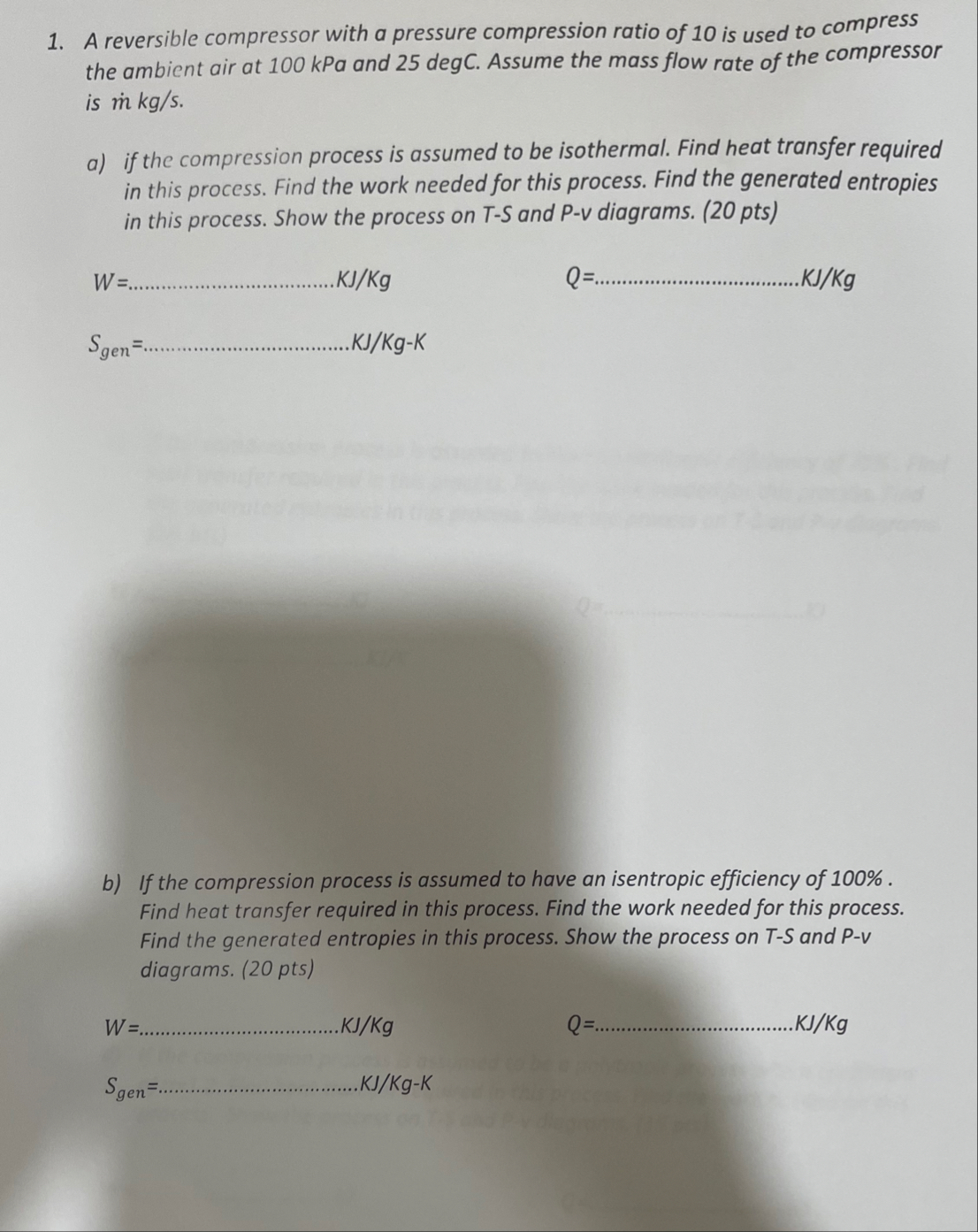 Solved A reversible compressor with a pressure compression | Chegg.com
