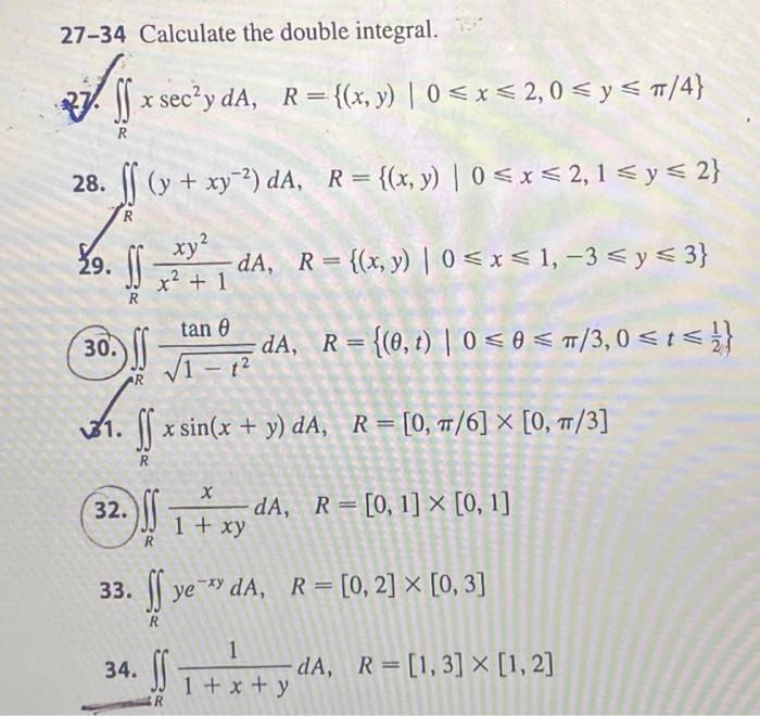 Solved 27-34 Calculate the double integral. 27. | Chegg.com